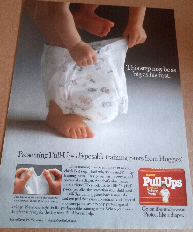 1990 print ad - Huggies Diapers Pull-Ups baby training pants vintage ...