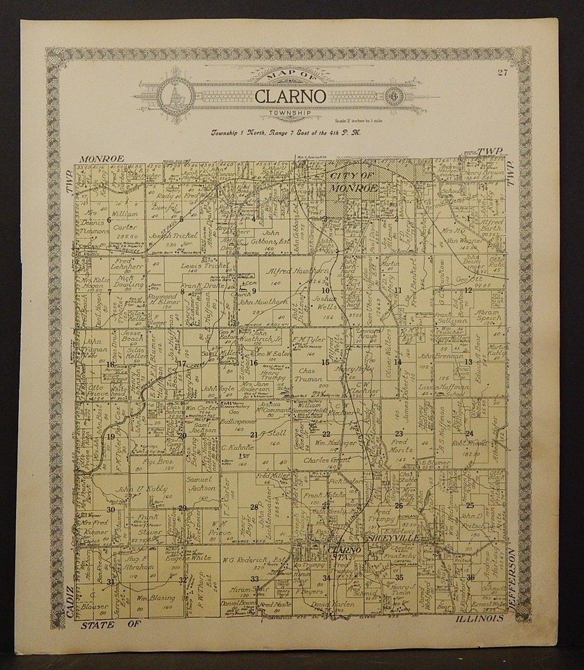 Wisconsin Green County Map Monroe & Clarno Townships 1918 Double Side ...
