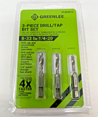 New 3 Piece Greenlee Drill/Tap Bit Set DTAPKIT3, 8-32 to 1/3-20 Free ...