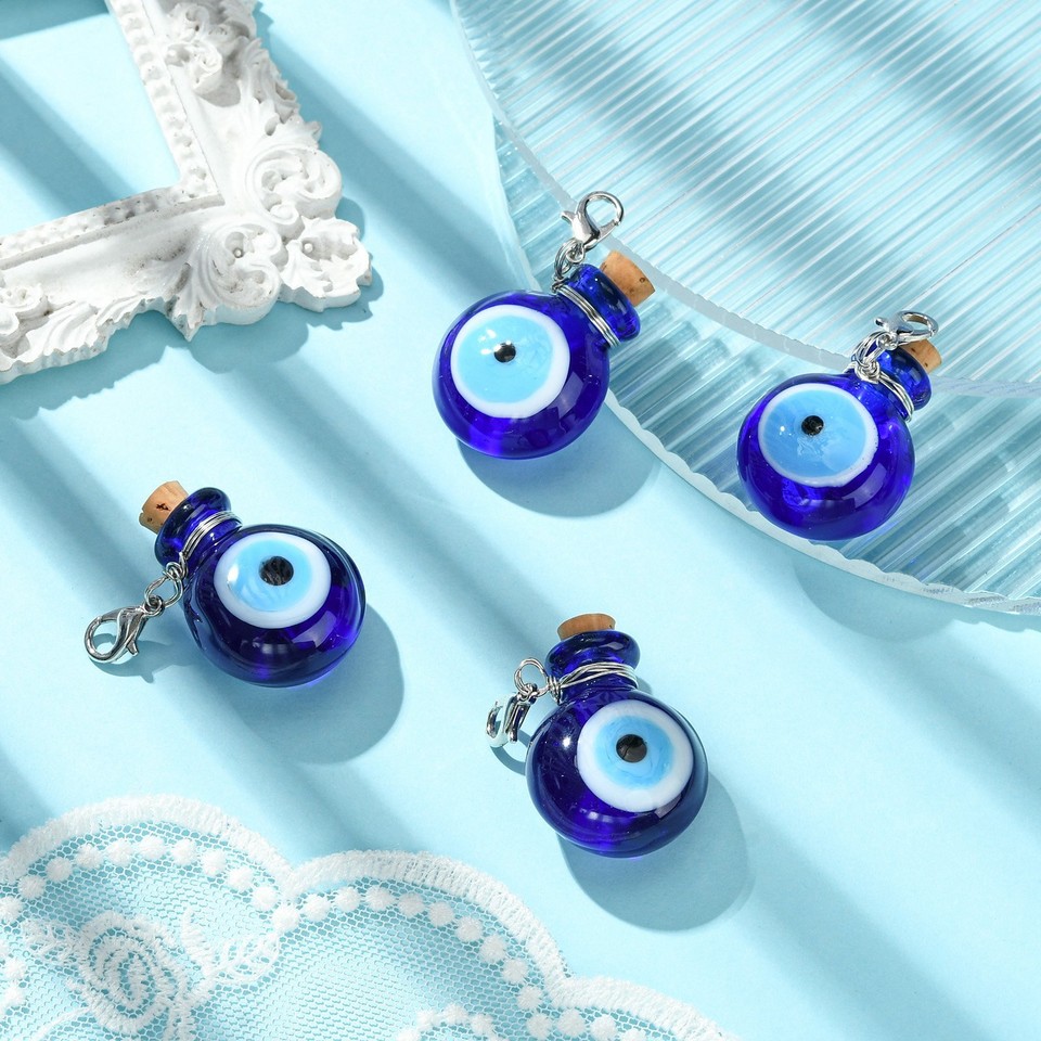 4Pcs Handmade Lampwork Pendant Blue Glass Evil Eye Perfume Bottle for ...
