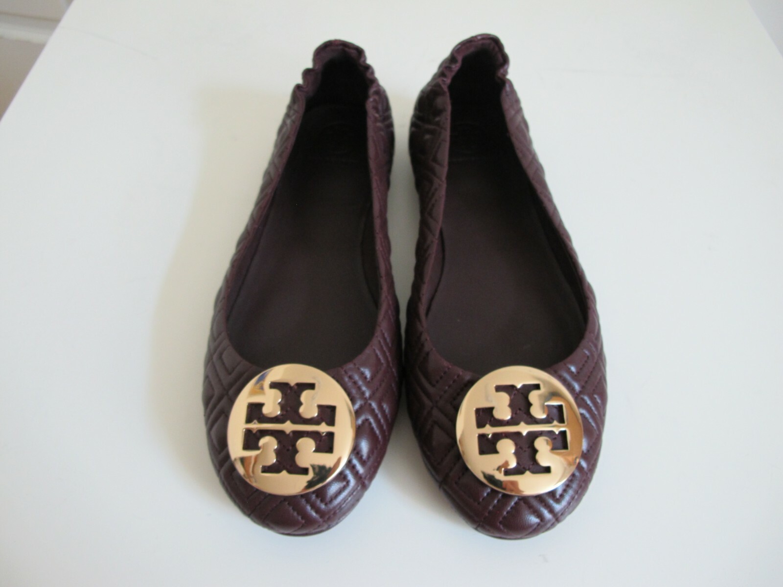 NIB $238 Tory Burch Quilted Minnie Ballerina Flat Shoes Malbec Gold sz ...