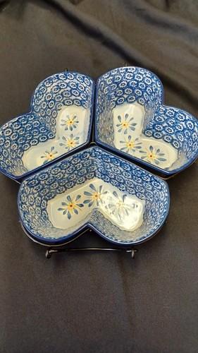 QVC Temptations Old Word Blue 3 Part Heart Serving Dish Wire Basket ...