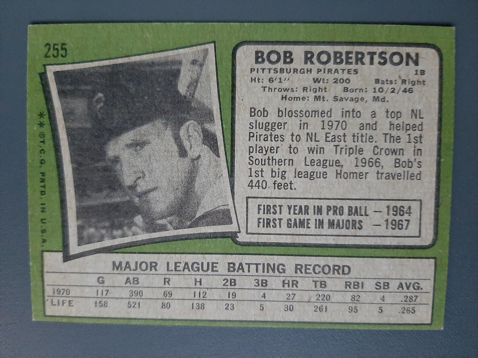1971 Topps Bob Robertson Baseball Card #255 | eBay