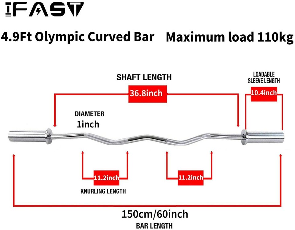 4Ft/5Ft/7.2Ft IFAST Olympic Barbell Bar Plates Solid Iron Fitness ...
