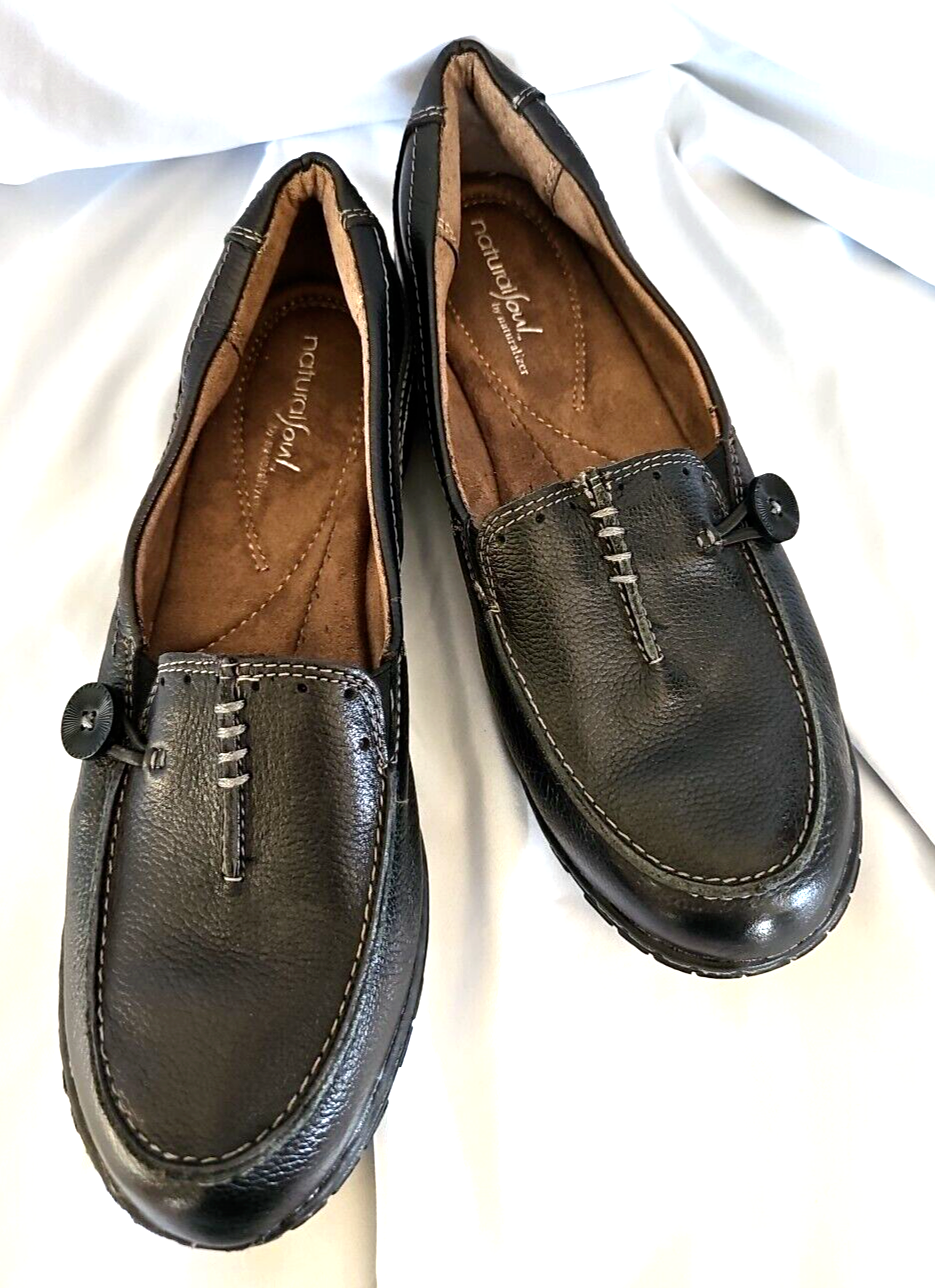 Natural Soul by Naturalizer REDDER Blk Pebbled Leather Loafers/Shoes ...