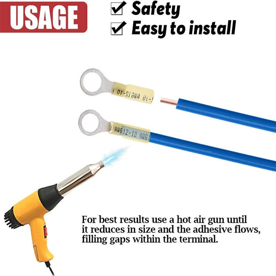 100Pcs Heat Shrink Ring Eyelet Wire 12-10AWG GA Gauge Connectors ...