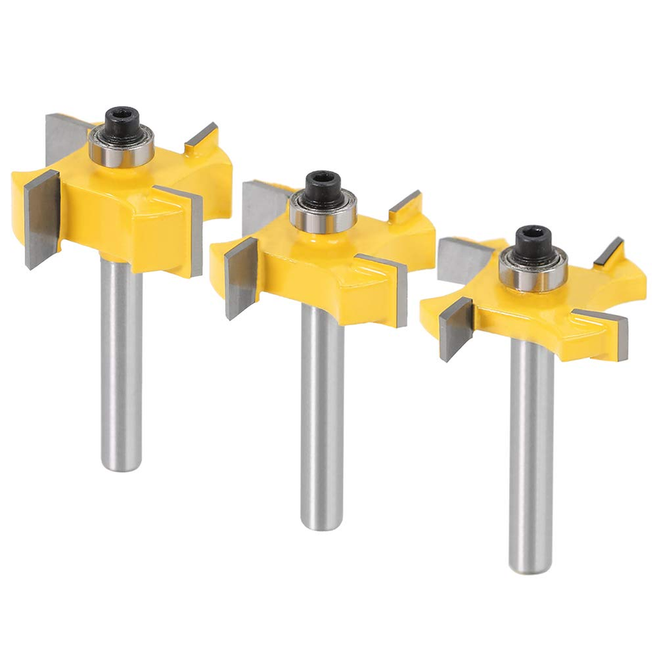 3Pcs 1/4 Inch Shank 4-Wings Rabbet Router Bit Set Slot Cutter with ...