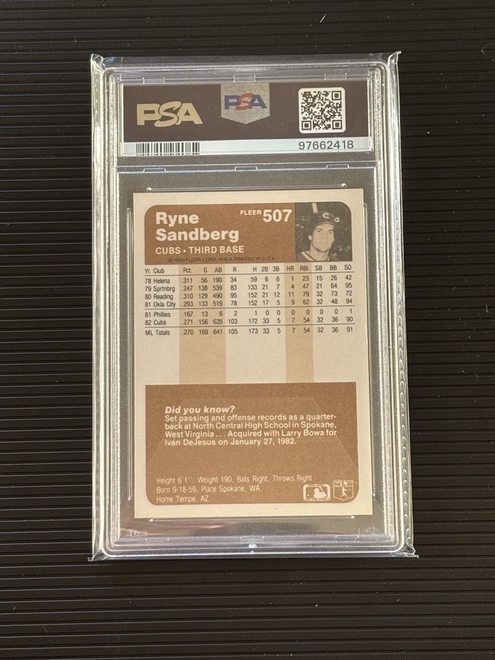 1983 Fleer 507 Ryne Sandberg PSA 10 RC | eBay
