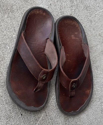 Olukai Sandals Mens 9 Kulia Shoes Tan Leather Thong Flip Flop Beach ...