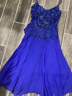 Niteline Blue Sequin Beaded Silk Prom Pageant Vintage Dance Dress Sz 8 ...