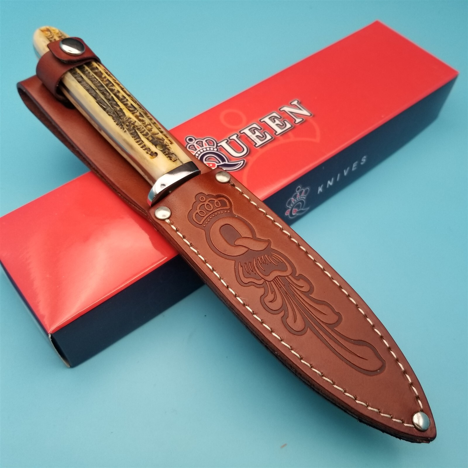 Queen Cutlery Fixed Blade Knife Winterbottom Handle Canoe 7.75" x 3.75 ...