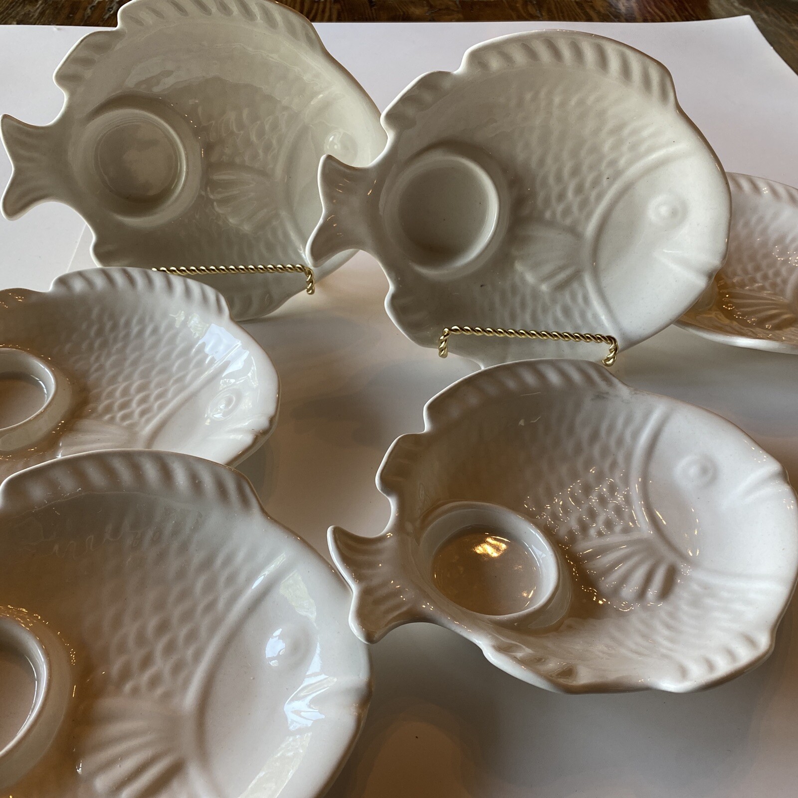 lot (6) Set of 6 White Fish Plates Whittier California Pottery calif ...