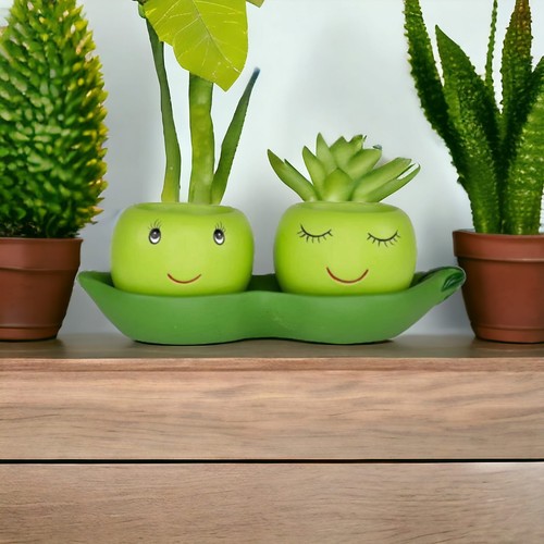 Whimsical Smiling Peas in a Pod Cement Planter Garden Decor Delight | eBay