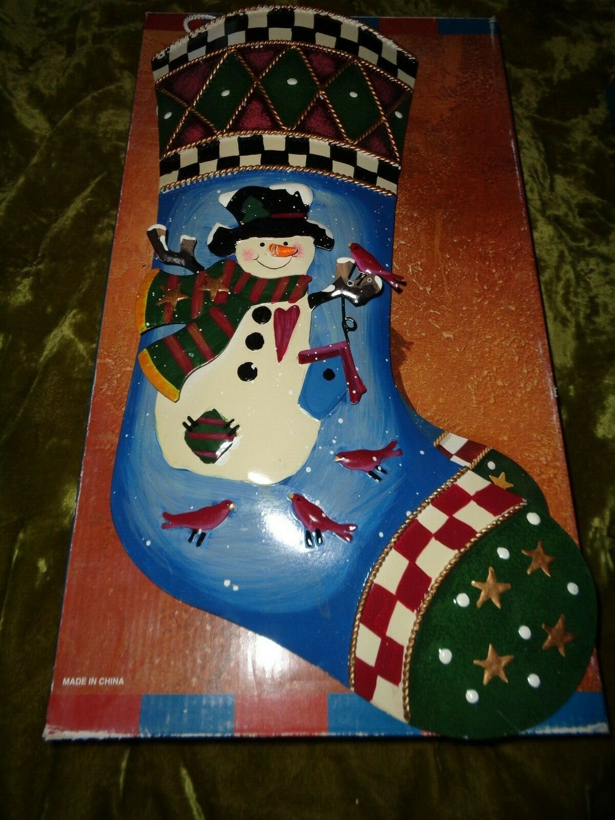COSTCO Christmas Metal Wall Hanging Stocking Snowman | eBay
