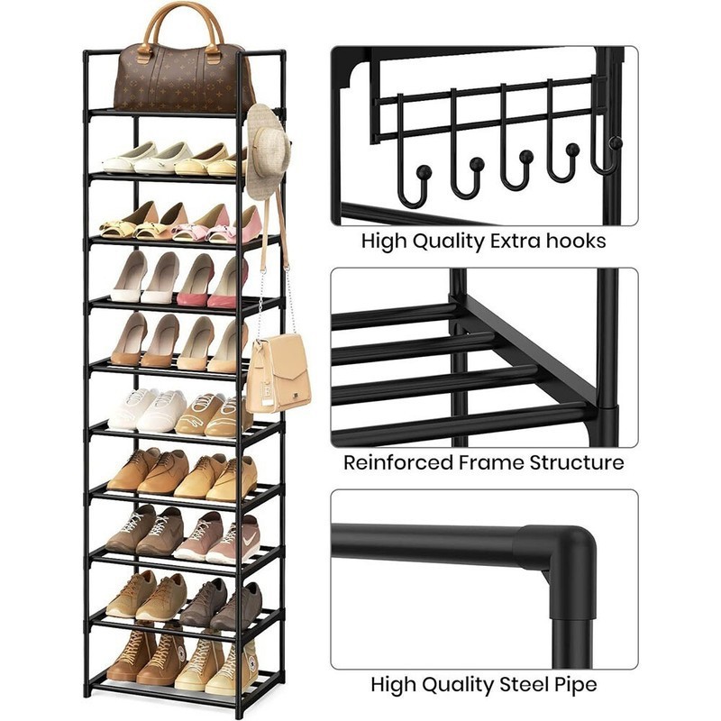 Tall Shoe Rack 10 Tiers Standing Shoes Boots Cabinet Storage Shelf with ...