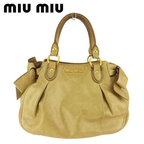 Miu Miu Mini Boston Bag Beige Leather Ribbon Detail Vintage Authentic ...