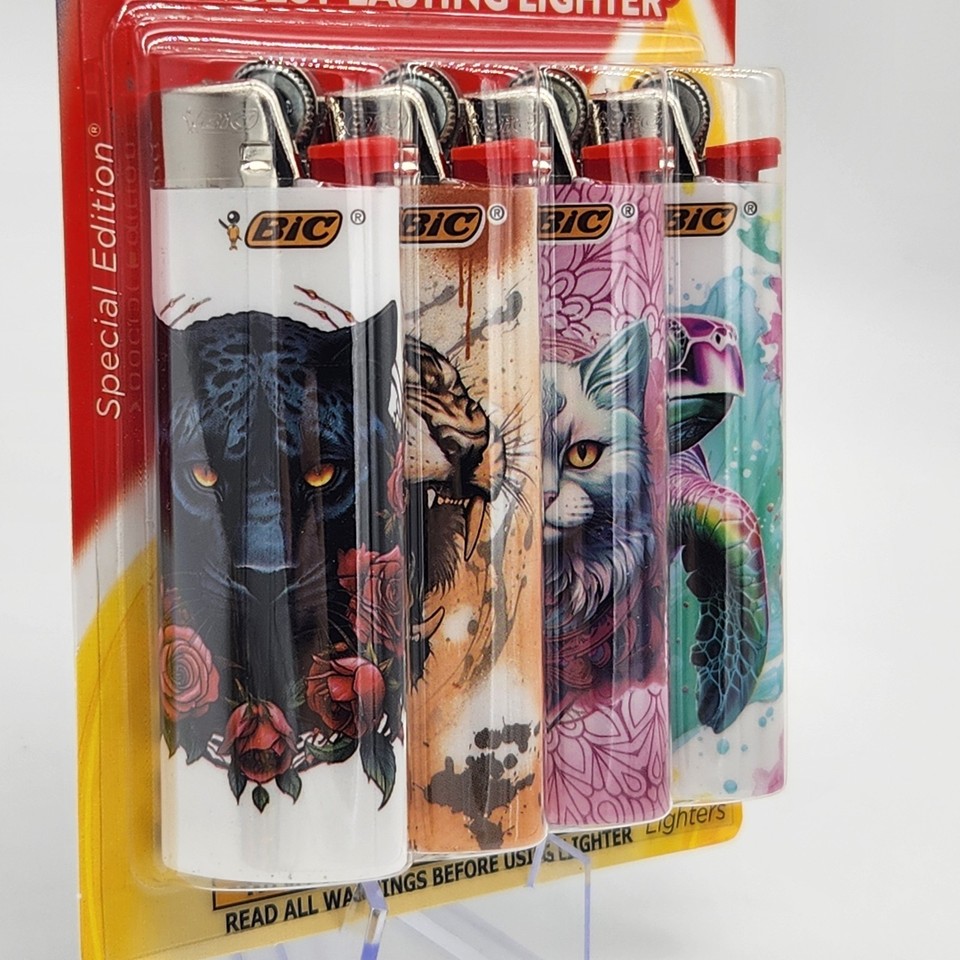 4 Bic Special Edition Lighters, Abstract Art Animals, Panther, Cat ...