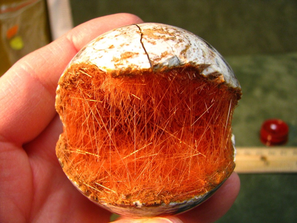 181g 6oz GOLD MAGNESITE CRYSTALS GEODE SPHERE W/STAND MOROCCO PHOSPHATE ...
