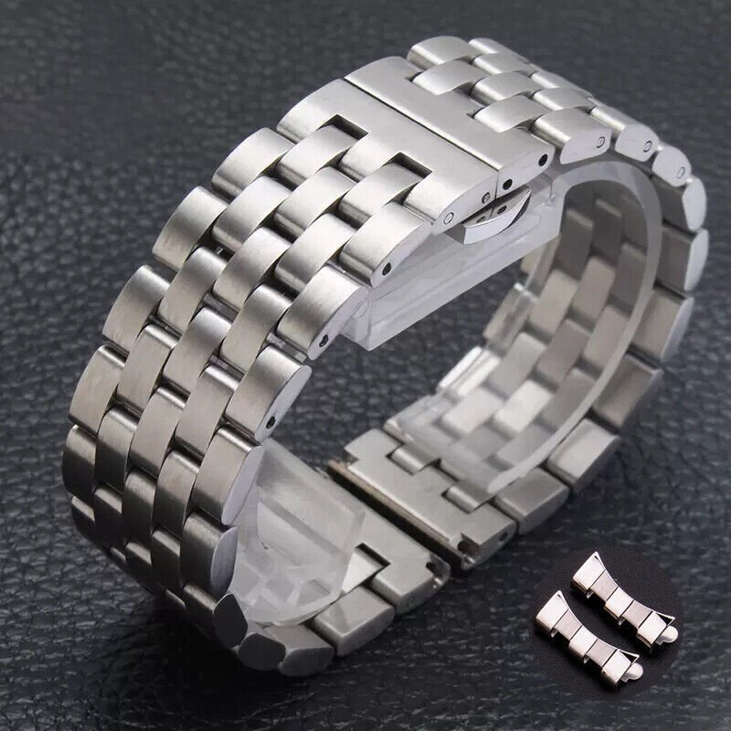 16mm-24mm Silver Flat+Curved End Metal Bracelet Stainless Steel Watch ...