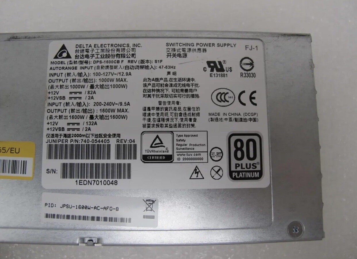 Juniper Power Supply JPSU-1600W-AC-AFO Delta Electronics DPS-1600CB ...