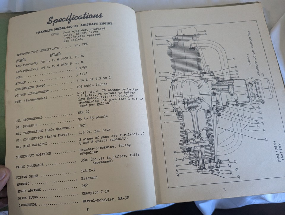 WWII Franklin Aircraft Engines Operators Handbook & Parts Catalog Model ...