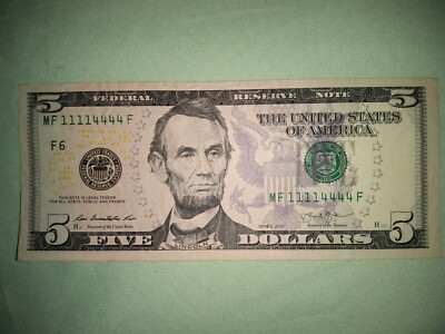 fancy serial number 5 dollar bill, Collectors Item, Unique, Federal ...
