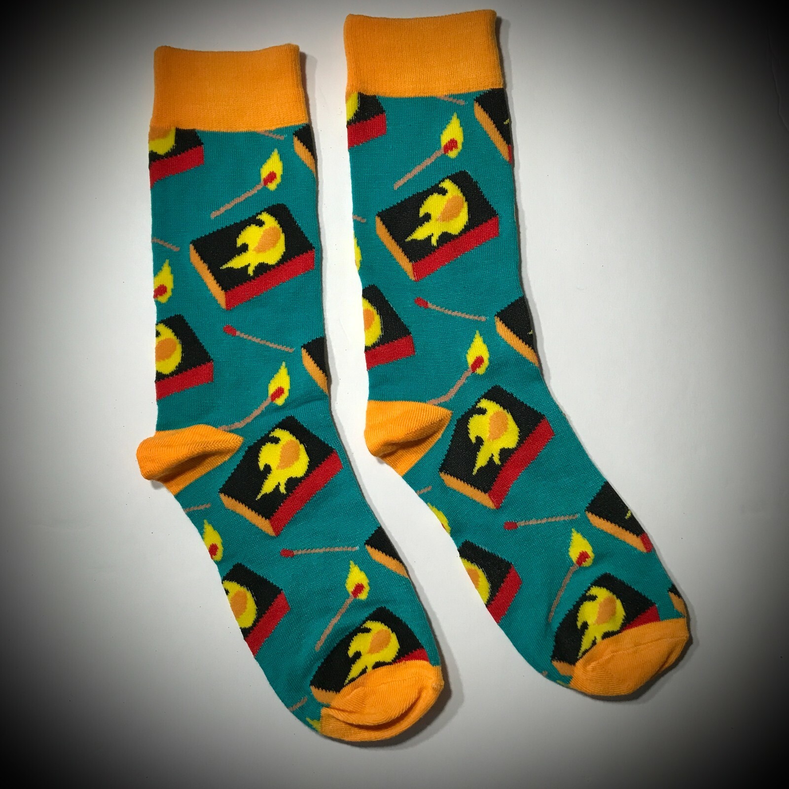 MATCH MATCHSTICK MATCHBOOK SOCKS teal blue-green fire retro funny ADULT ...
