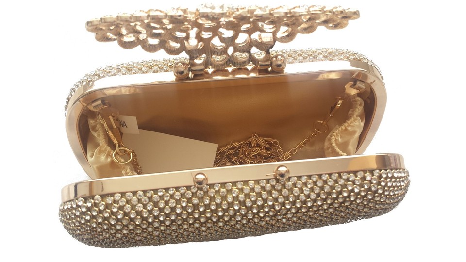 Gold Bling Diamond Crystal Diamante Evening bag Clutch Purse Bride ...