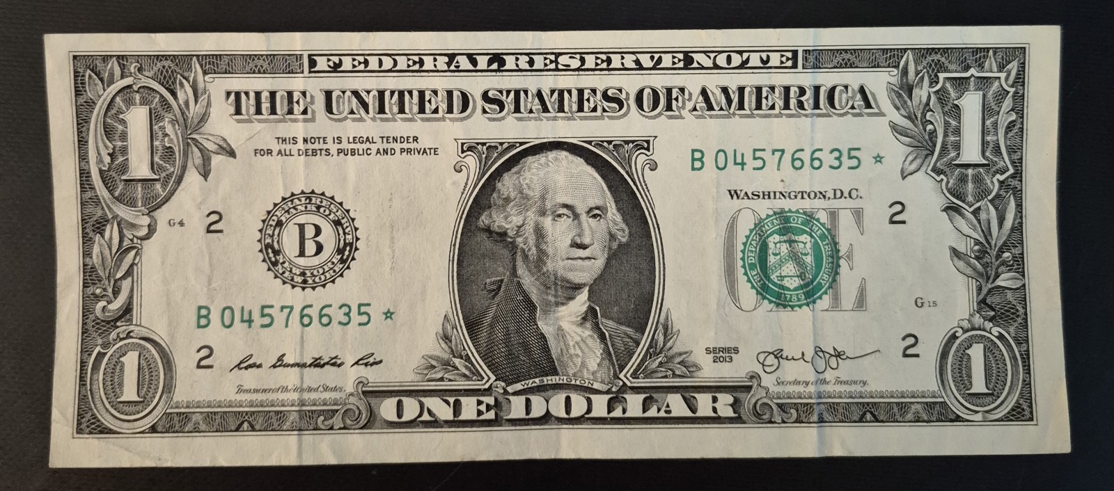 2013 $1 Dollar Star Note Error Duplicate Serial Number #B 04576635* | eBay