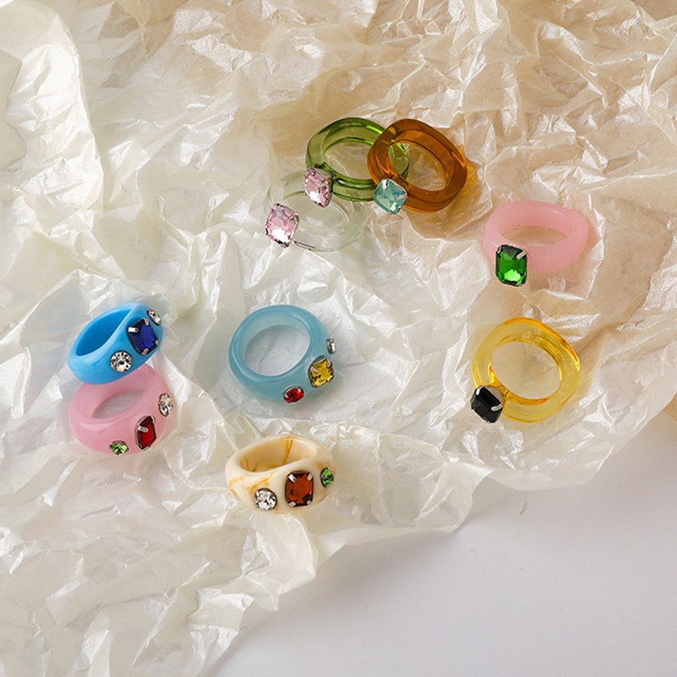 9pcs Stylish Acrylic Rings Unique Decor Rings Colorful Acrylic Rings ...