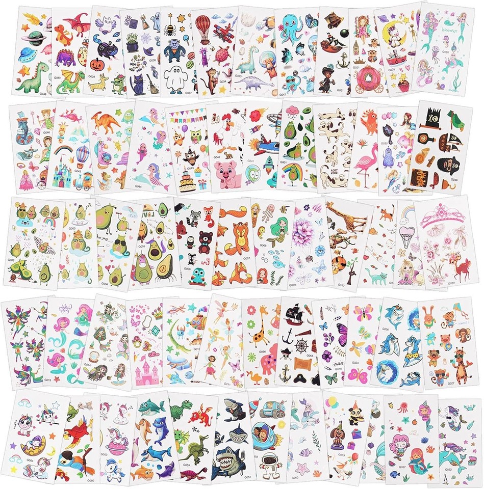 Luminous Cartoon Tattoo Stickers Set - 60 Waterproof Designs for Kids ...