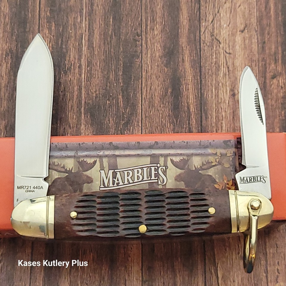 Marbles Kamp King Pocket Knife 3.5" Closed Jigged Brown Bone Handles ...