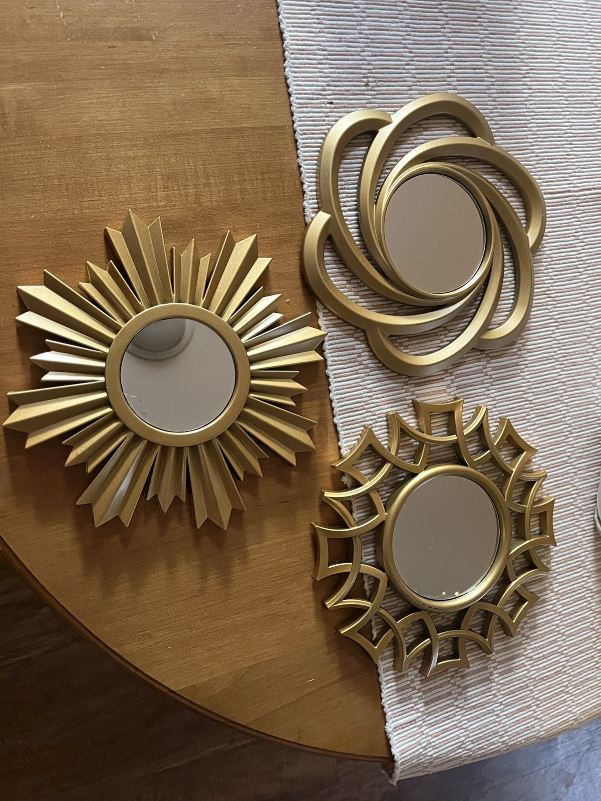 Round Sunburst Mirror Set in Gold Finish wall mirrors Home Office Decor ...