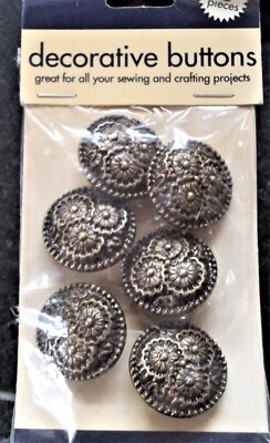 Pack of 6 Buttons Crafter's Antiqued Metal Buttons w/ shanks - New! | eBay
