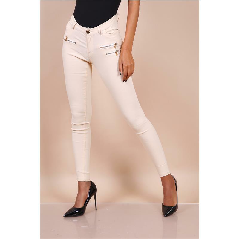 Sexy Figure Hugging Ladies Skinny Jeans With Zippers Beige #H2145 | eBay