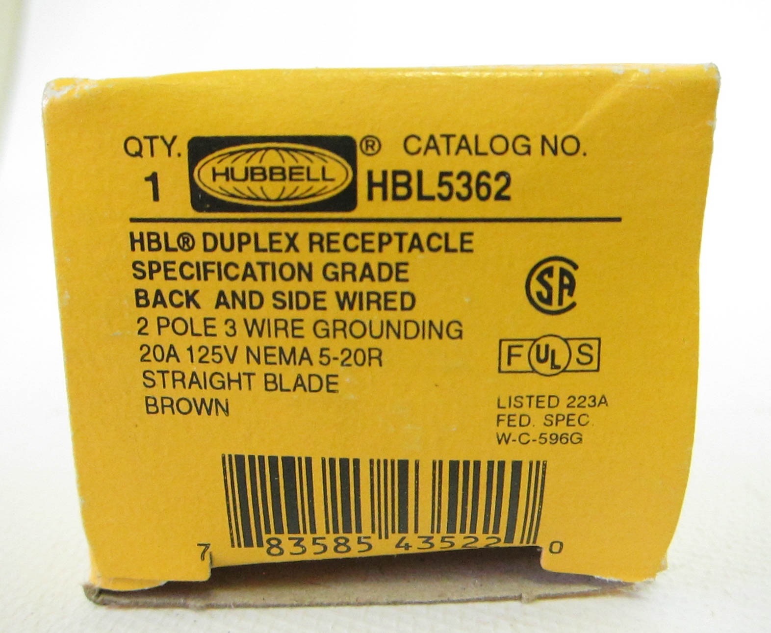 Hubbell HBL5362 Receptacle Power Outlet Duplex Back & Side Wired 2 Pole ...