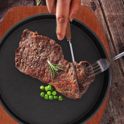 Sizzling Plate With Wooden Base Sizzling Steak Plate Cast Iron Griddle ...
