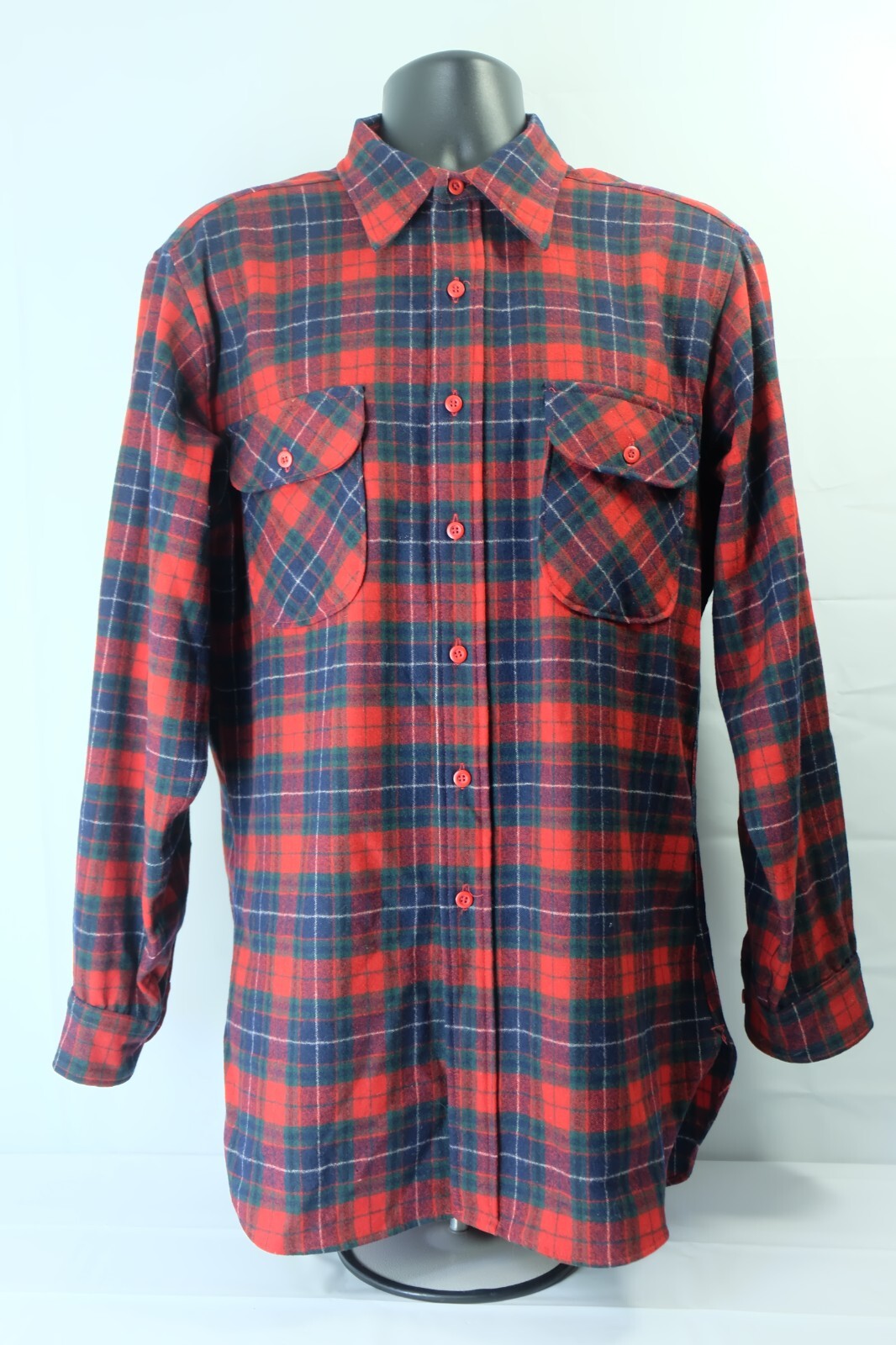 PENDLETON Flannel Shirt Mens Size Large Long Red Plaid Button Wool 80s ...