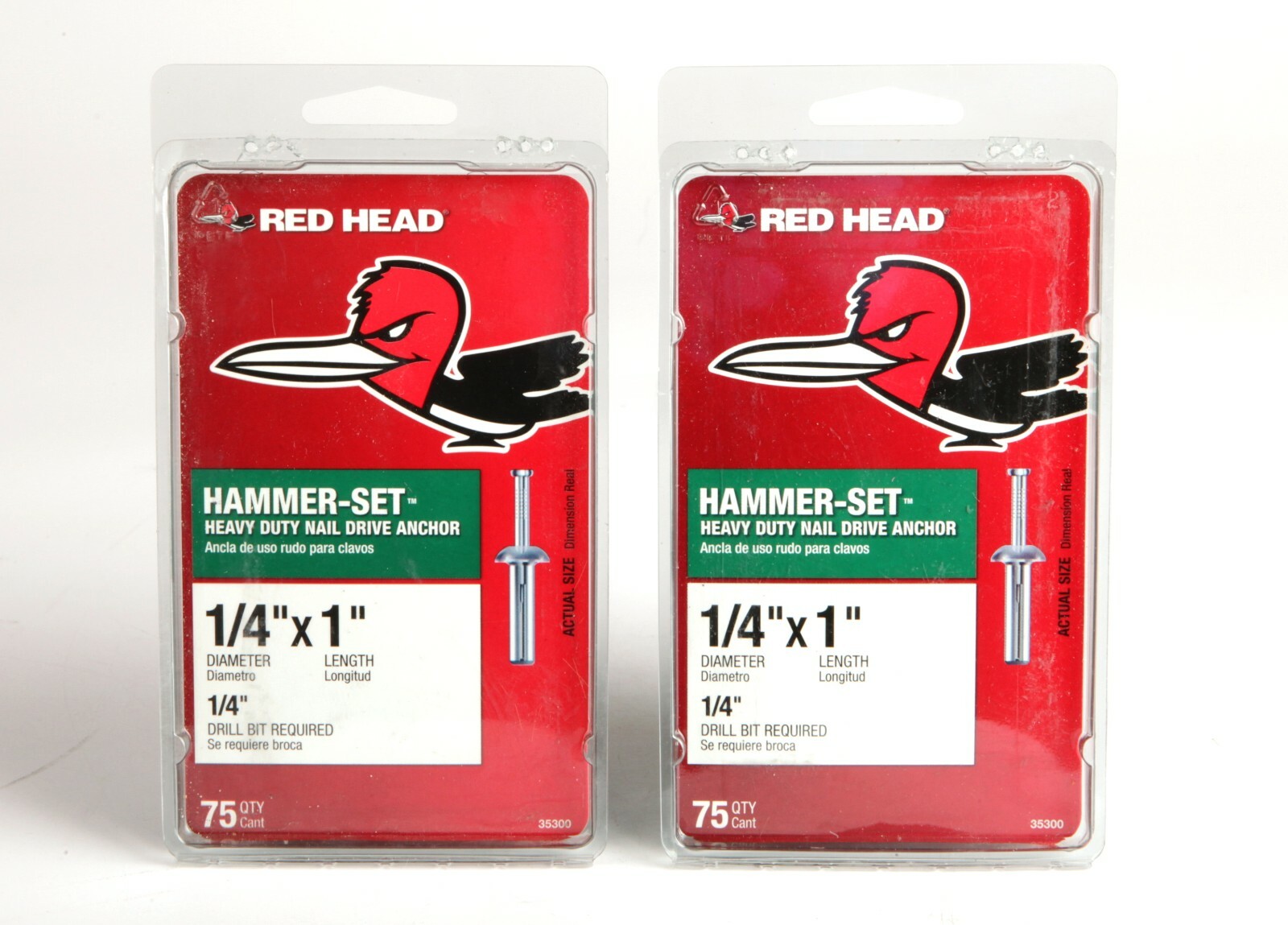 Lot of 2 Red Head 1/4" X 1" Hammer-Set Nail Drive Anchors (75-Pack ...