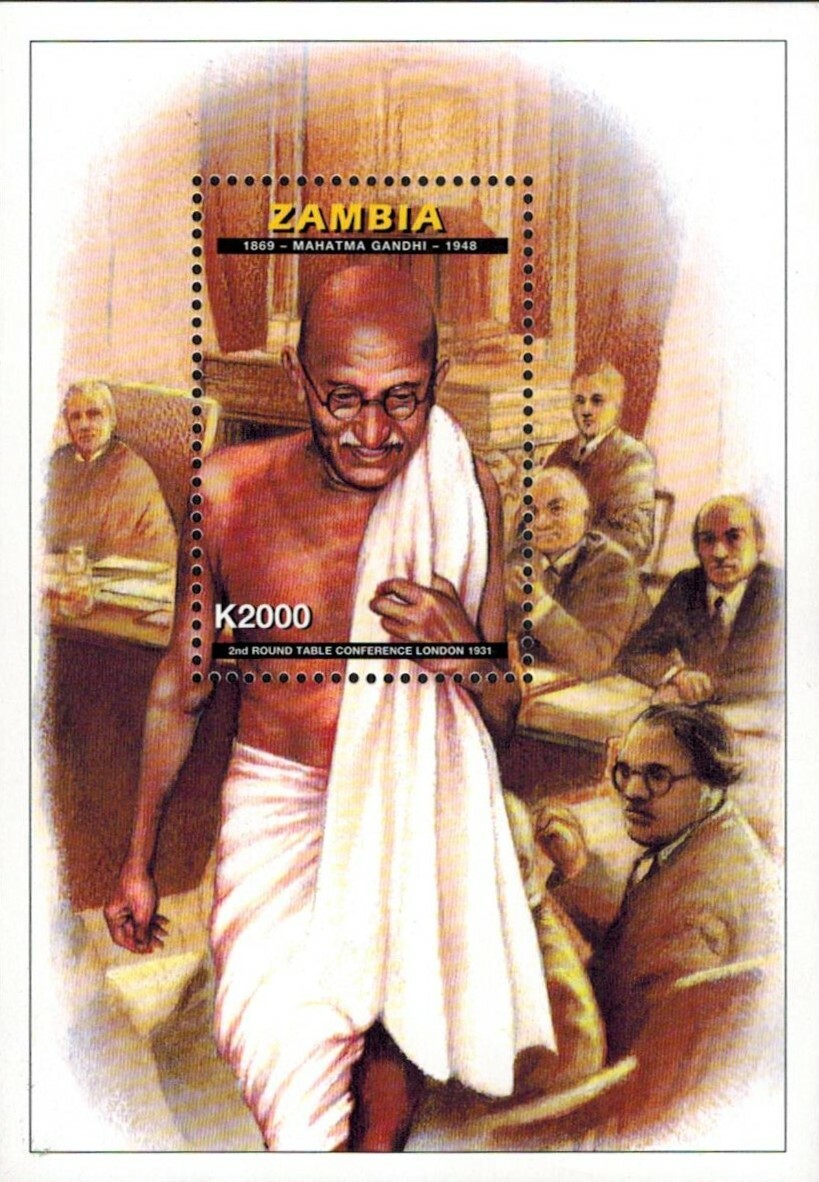 Zambia 1998 - Mahatma Gandhi Round Table Conference - Souvenir Stamp ...