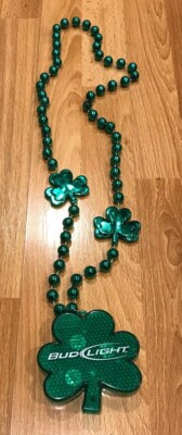 BUDWEISER BUD LIGHT BEER ST PATRICK’S LIGHT UP SHAMROCK BEADED NECKLACE ...