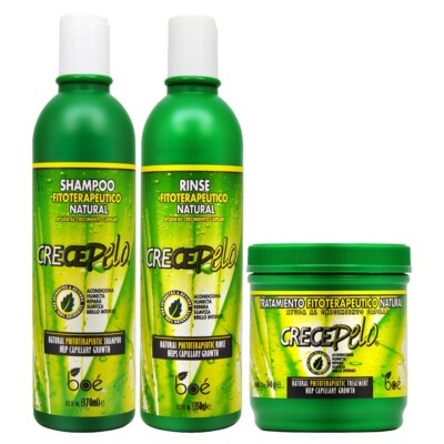 BOE Crece Pelo Natural Shampoo 12oz + Rinse 12oz + Treatment 16oz Set ...
