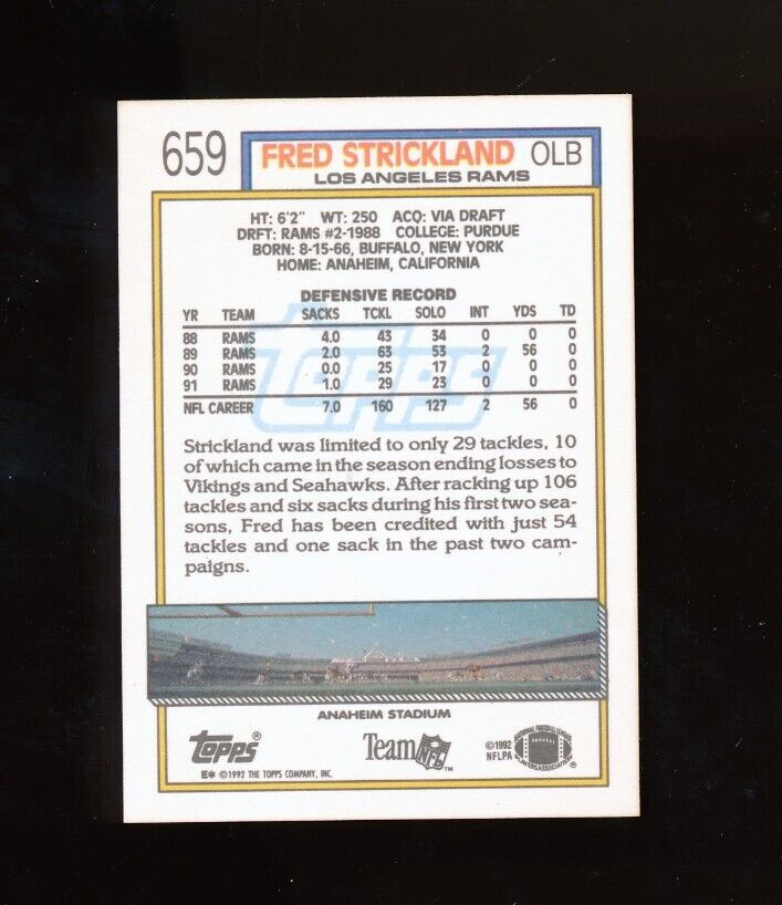 1992 Topps #659 Fred Strickland 3rd series high # signed auto autograph ...