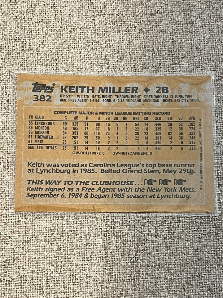 Keith Miller Autograph 1988 Topps #382 (Good Condition) | eBay