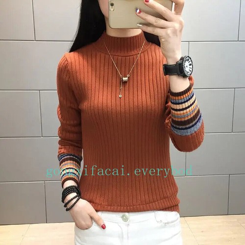 Autumn Winter Sweater Women's Clothing Pullover Half High Collar Screw ...