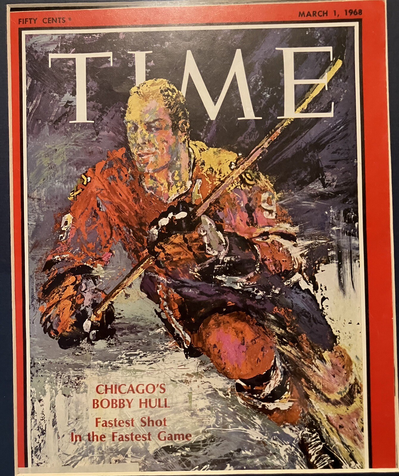 Framed Bobby Hull Time Magazine Cover Drawn By Artist Leroy Neiman ...