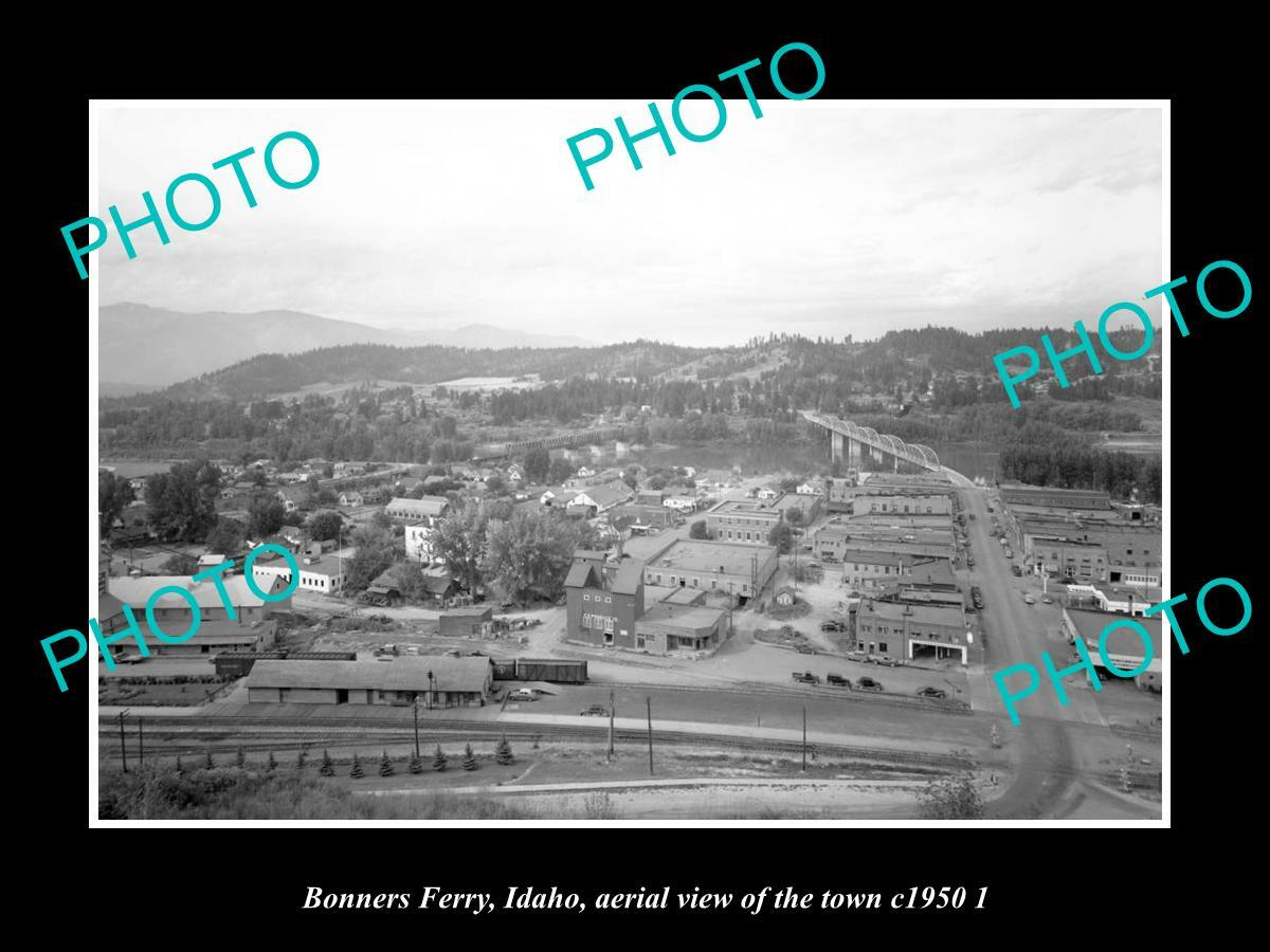 OLD POSTCARD SIZE PHOTO BONNERS FERRY IDAHO AERIAL VIEW OF TOWN c1950 2 ...