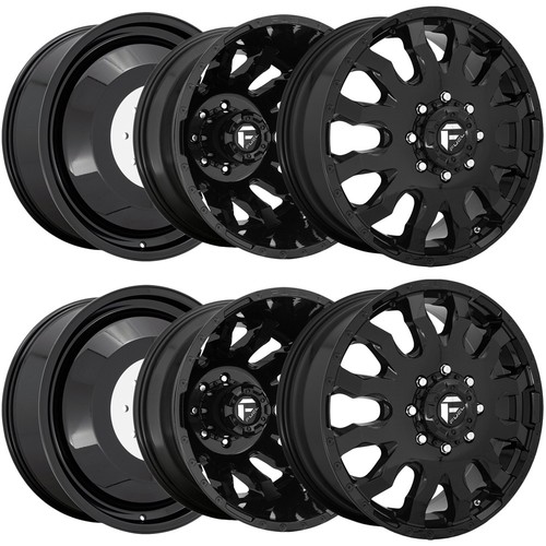 (Set of 6) 20" Inch Fuel D675 Blitz Dually 8x200 Gloss Black Wheels ...