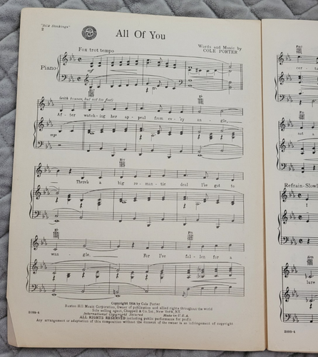 1954 ALL OF YOU Cy Feuer Ernest Martin SILK STOCKINGS Cole Porter Sheet ...