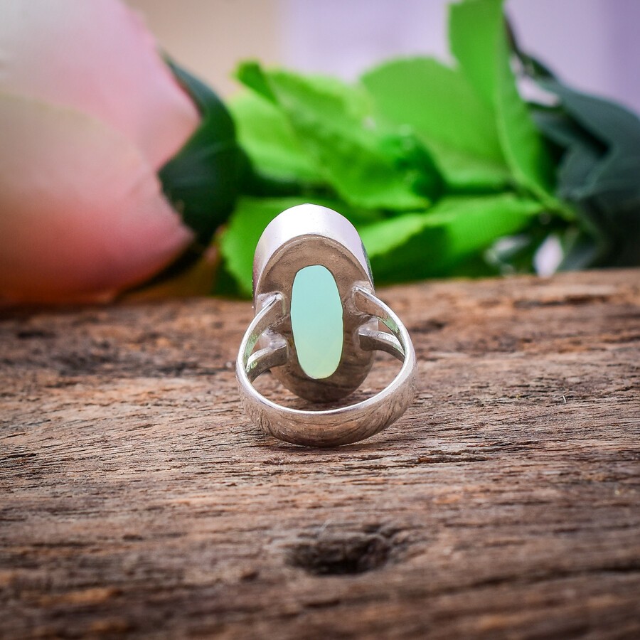 Amazing Aqua Chalcedony Gemstone 925 Sterling Silver Handmade Ring Love ...